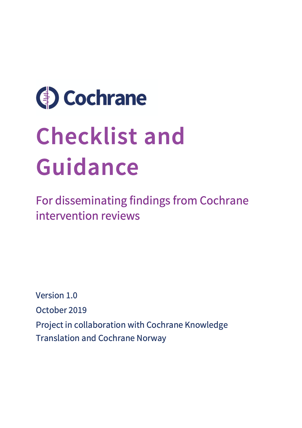 Checklist and Guidance for Disseminating Findings from Cochrane ...